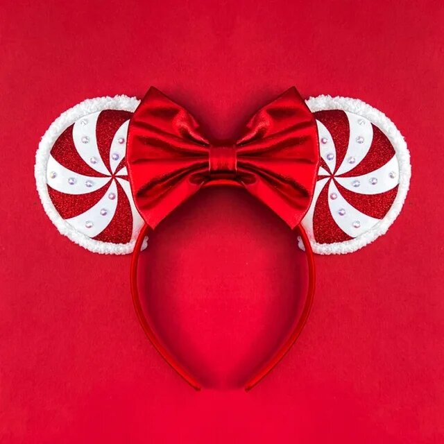 Повязка на голову Disney с белыми жемчужинами и ушками Микки Мауса, женское красочное украшение для волос из мягкого хлопка с бантиком, повязка на голову для девочки с Минни Маус, детский подарок.