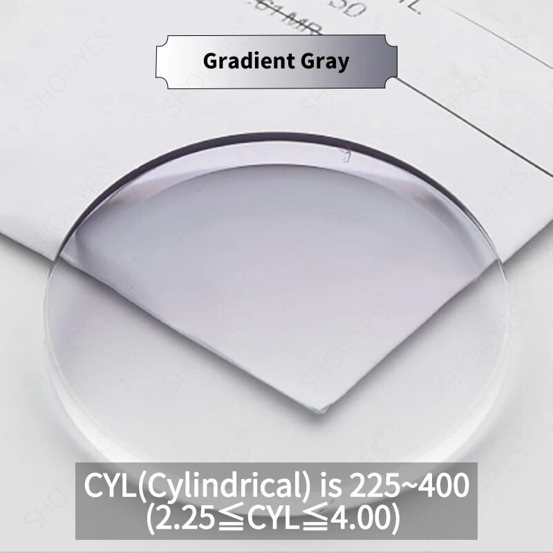 SHOWYES Линзы для очков MR-8 Градиентные 1.60 Gray-CYL Over 2, Серый