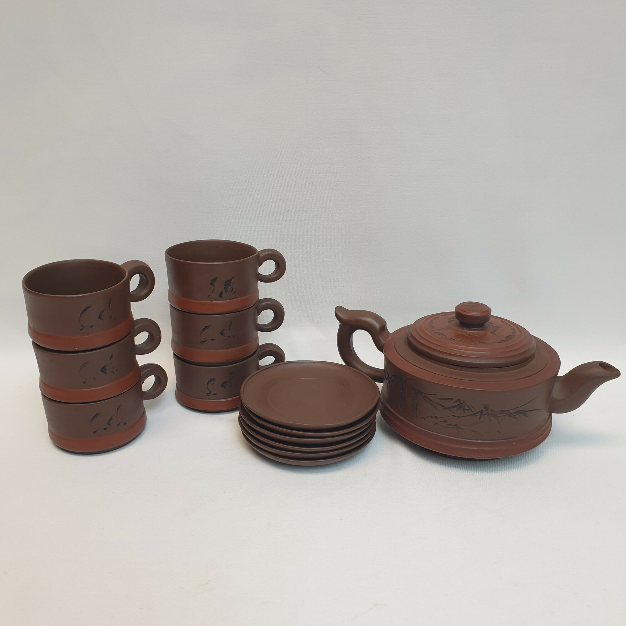 Сервиз для чайной церемонии на 6 персон, 13 предметов, керамика - резка. Винтаж.