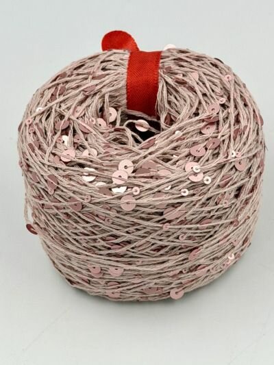 Королевские пайетки 3+6 мм на хлопке - 1138м - пепел-роза с матовыми розовыми пайетками (100г)