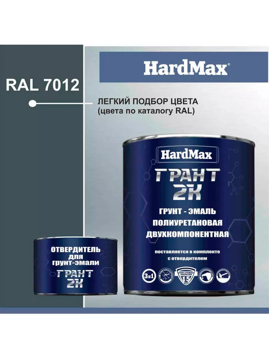 Грунт-Эмаль полиуретановая, RAL 7012, 2К, 1,9кг + 0,29кг