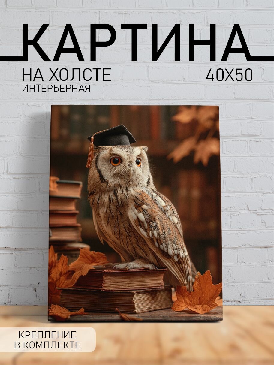 Картина на стену для интерьера на холсте с подрамником "Сова", 40х50 см