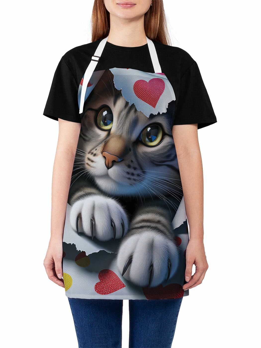 Фартук кухонный тканевый "Подарочный кот" 65х65х28 см, JoyArty