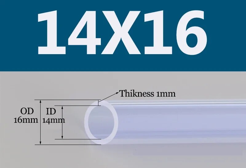 Прозрачный силиконовый шланг 2-14 мм ID 14mm OD 16mm, 1 meter