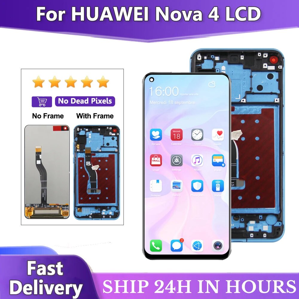 Экран V20 для Honor View 20, ЖК-дисплей, преобразователь сенсорного экрана в сборе, замена экрана Huawei Nova 4, замена экрана Nova 4 Red Frame