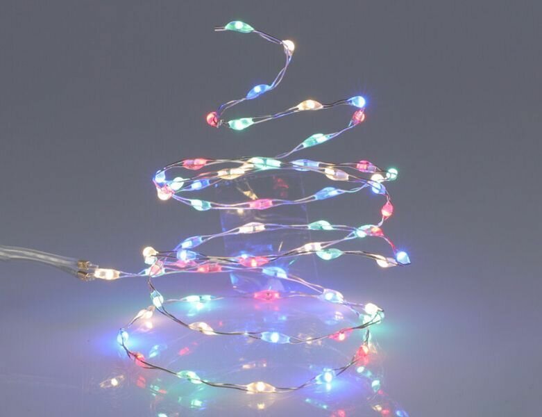 Гирлянда сияющие капли - макси, 198 разноцветных big-micro-LED огней (крупные мини диоды), 3 м, таймер, серебряная проволока, батарейки, Koopman International AMZ800240