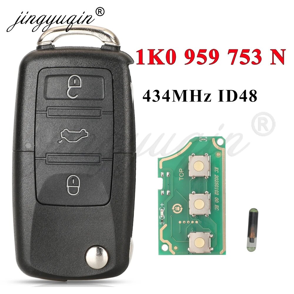 Jingyuqin Автомобильный дистанционный ключ для 1K 0959753 N ID48 для VW PASSAT b5 b6 Remote key