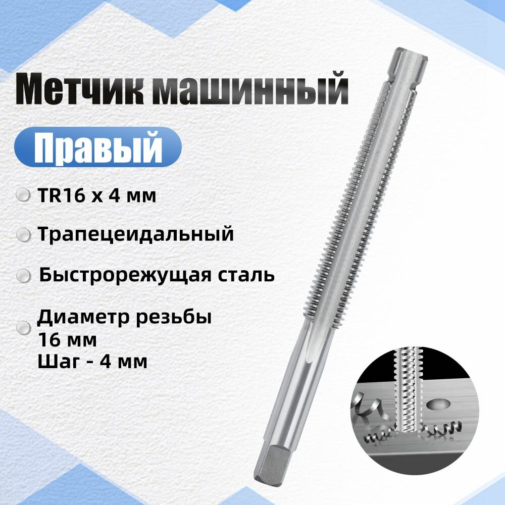 Метчик машинный трапецеидальный TR16 x 4 мм, шаг 4 мм, правый, 1 шт