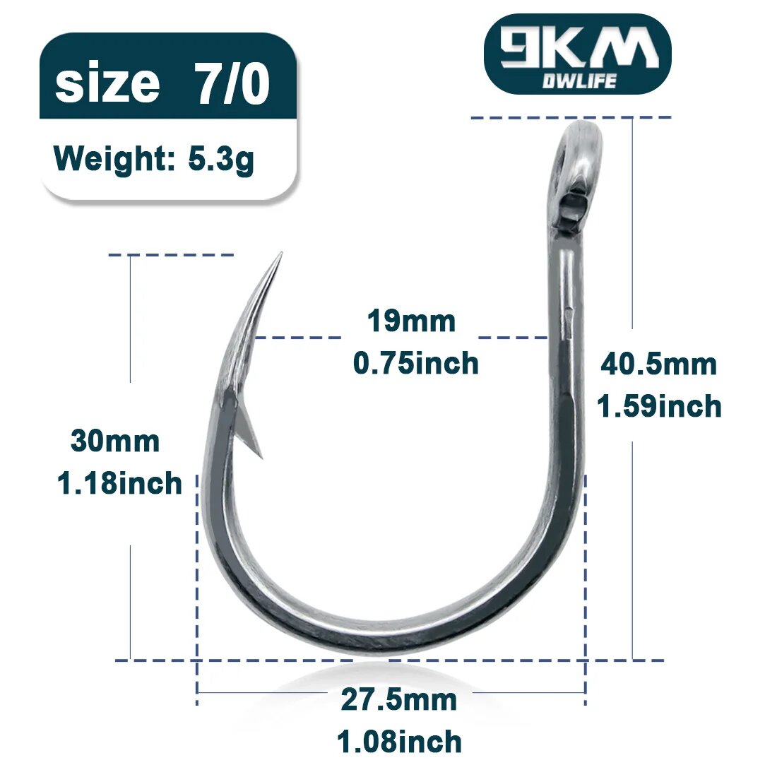 9KM Крючки для живца, Size 7/0, 15 шт.