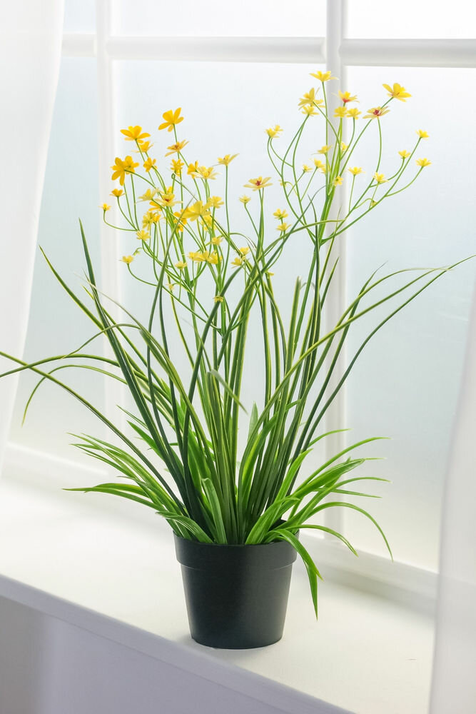 Искусственные цветы в горшке очарование флоры, жёлтые, 38 см, Summer Deco 5010054