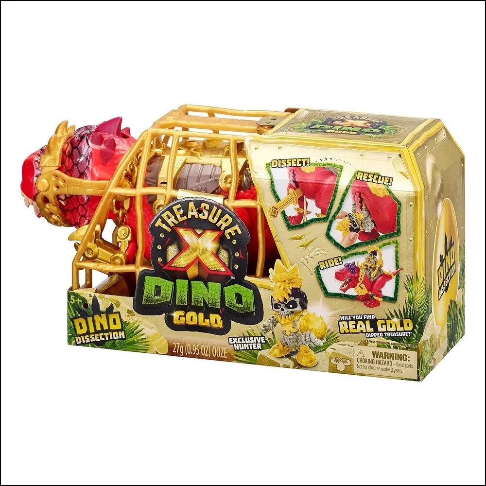 Treasure X Dino Gold Фигурка с эксклюзивным охотником и сокровищами, 2 фигурки из ABS пластика