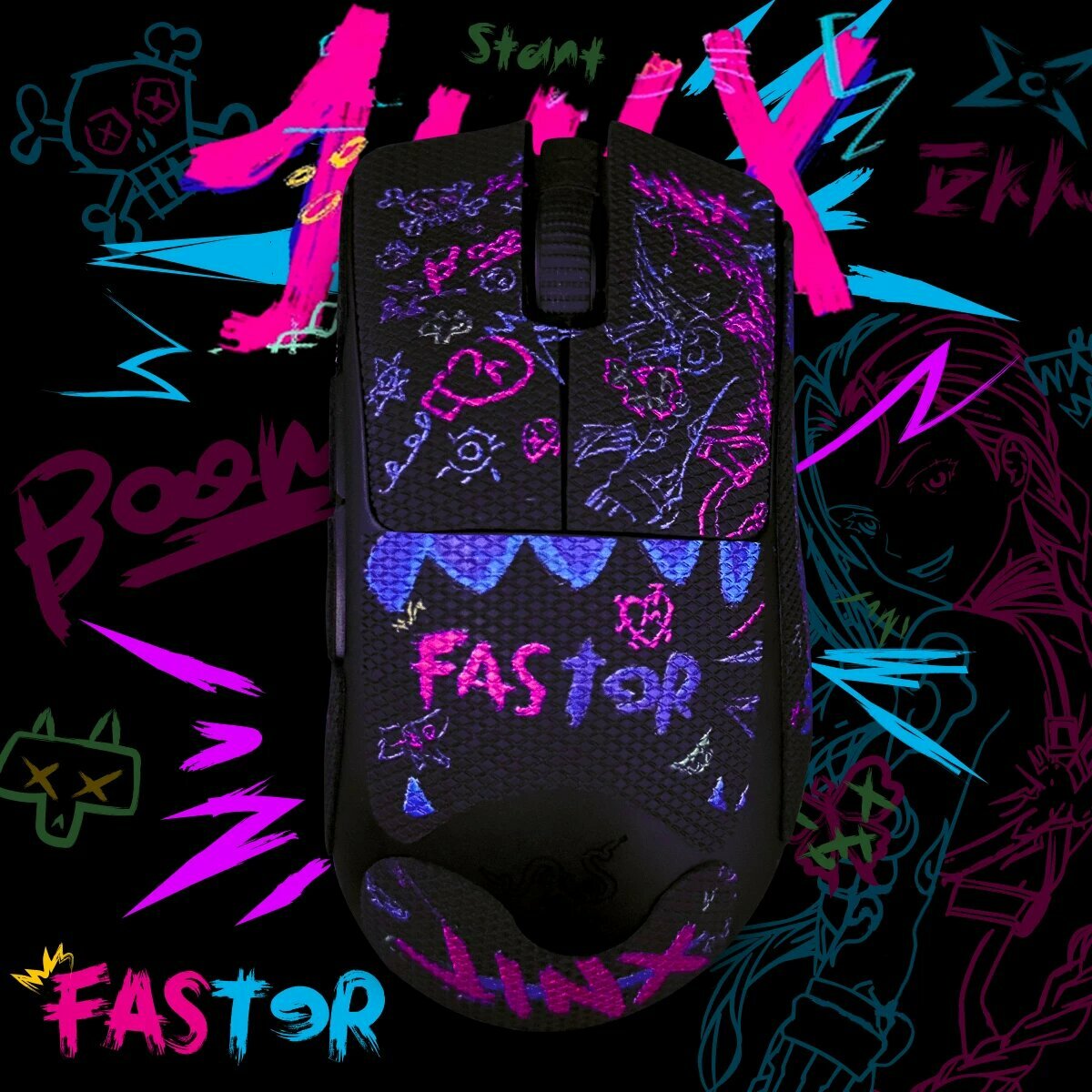 Наклейка для мыши Razer DeathAdder V3 Pro Ультратонкая полная покрытие - Золотой дизайн Джинкс