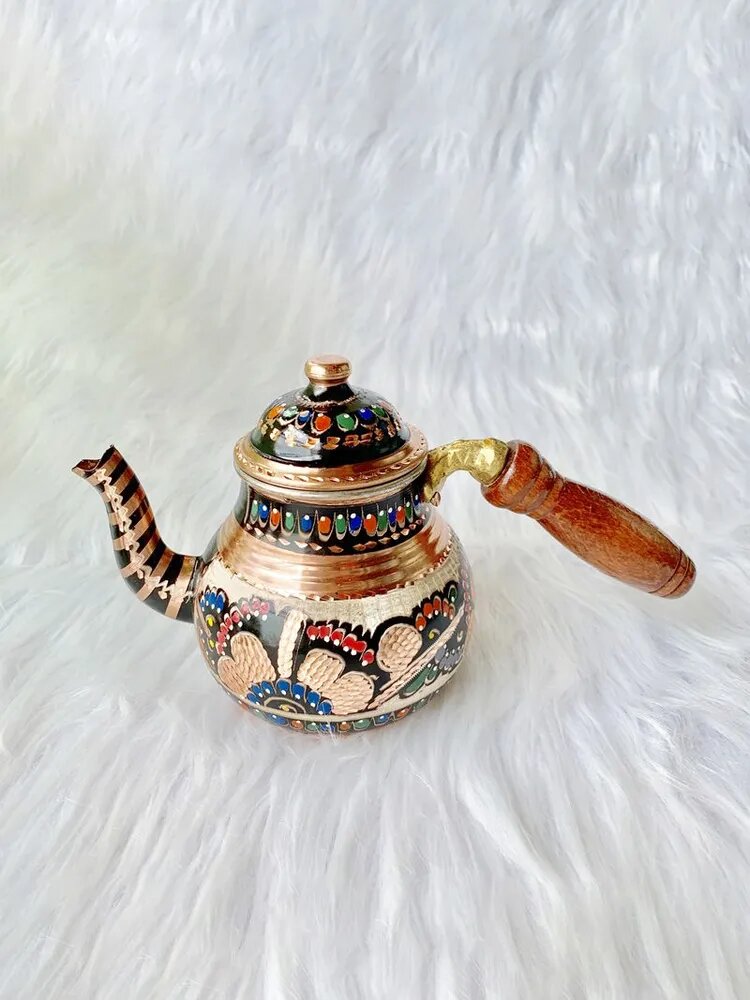 Чайник заварочный медный, 500 мл, ручка из дерева, для чая, с термоизоляцией