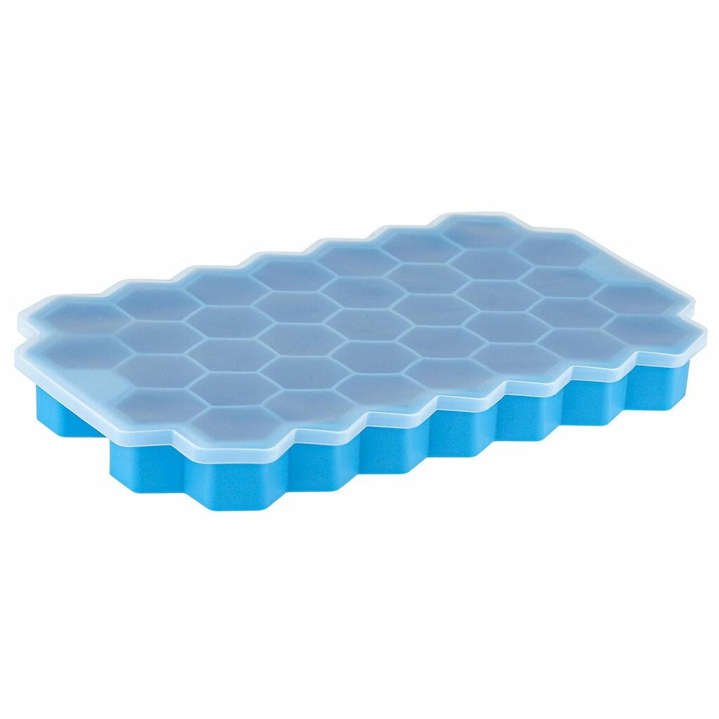 Форма для льда КНР силиконовая мармелада "Соты - 37 шт", 20х11,7 см, высота 2,2 см, с силиконовой крышкой, синий, в полиэтиленовом пакете