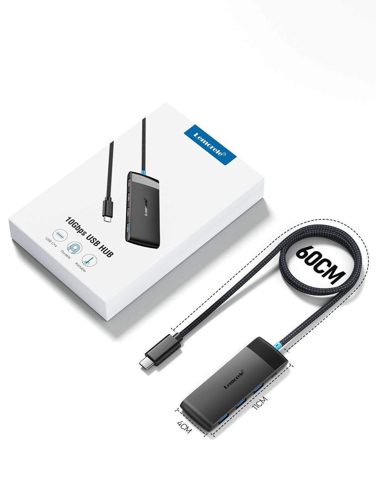 Lemorele TC110-60CM Концентратор USB-C, 10 ГБ/с, 7 портов 3.2 Gen док-станция, совместимость Thunderbolt 4, для SSD/HDD, офиса и путешествий