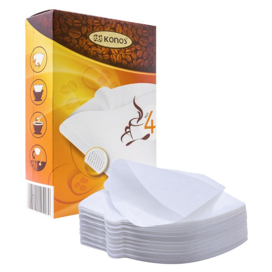 Фильтры для кофеварки капельного типа, бумажные отбеленные, 100 шт, бренд: KONOS, арт. KONOS4/100W