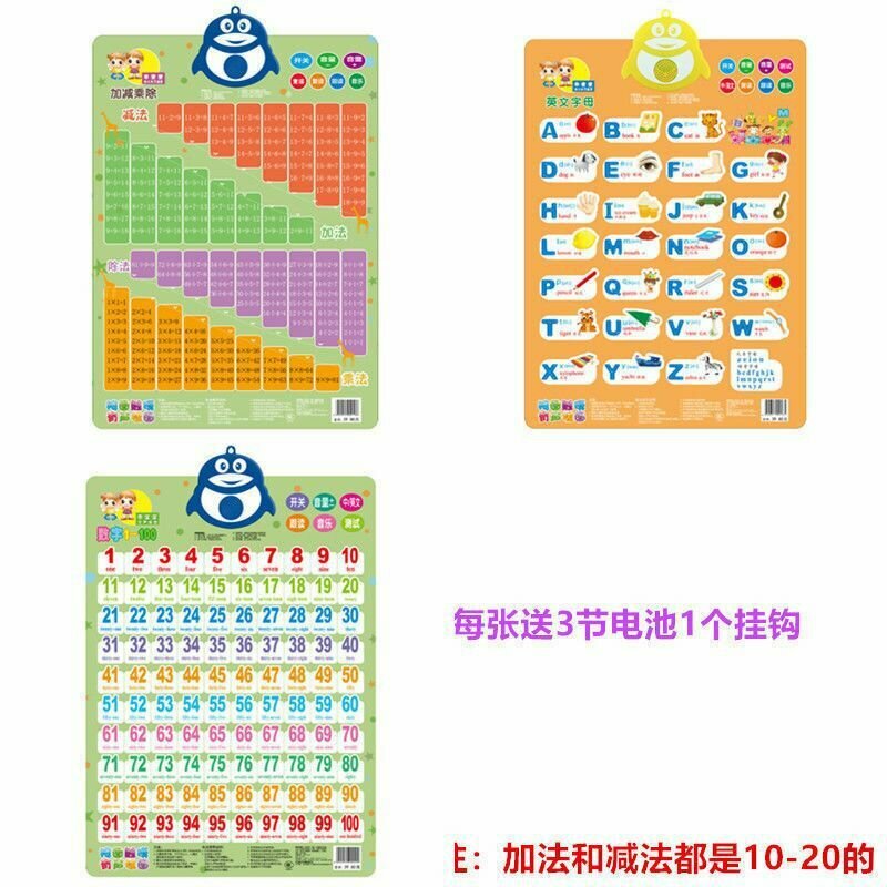 Детские таблицы сложения, вычитания, умножения и деления со звуком, настенная таблица умножения, материалы для раннего обучения фонетике и произношению.