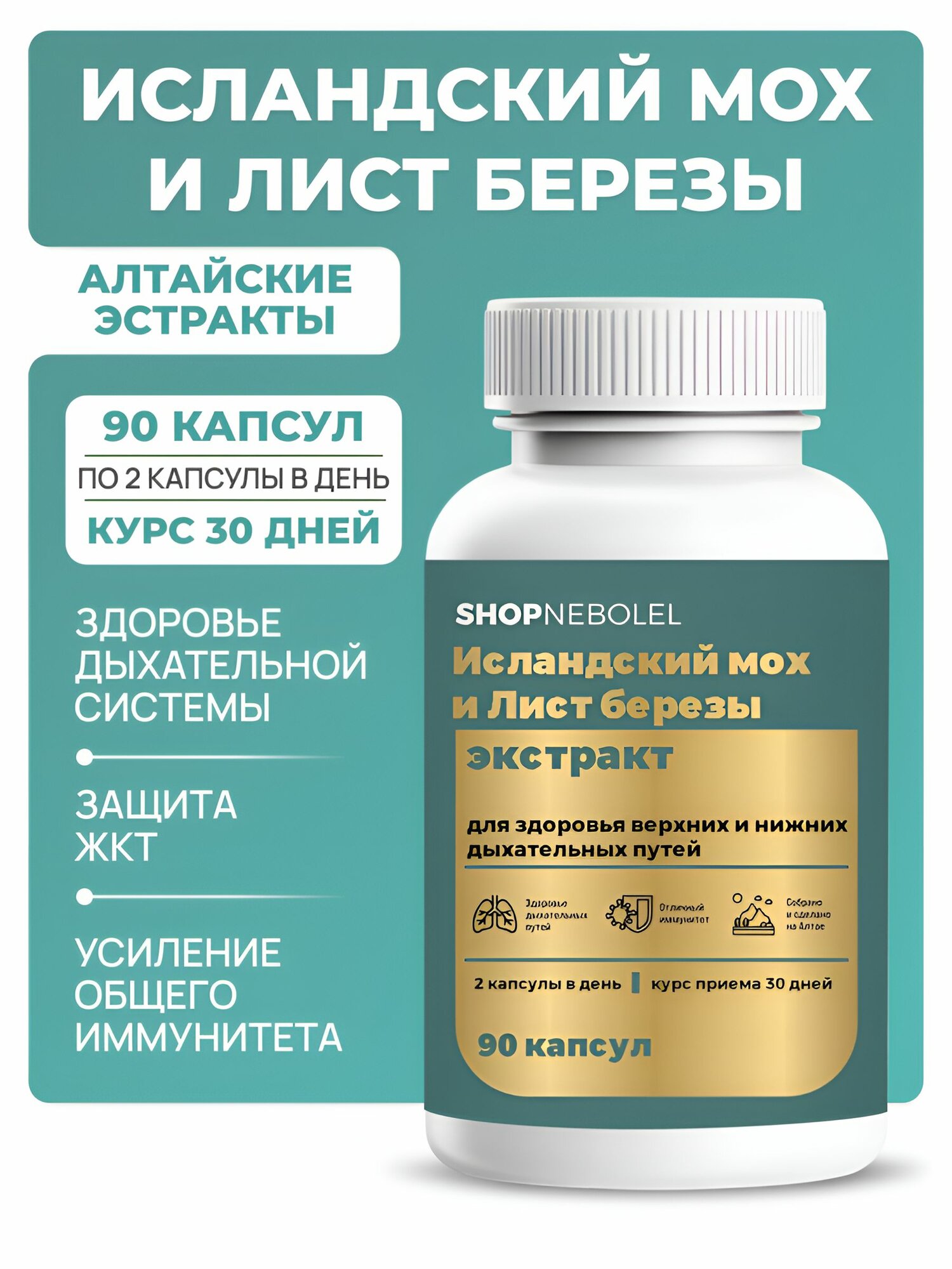 Исландский мох и лист березы (бетулин) экстракты в капсулах