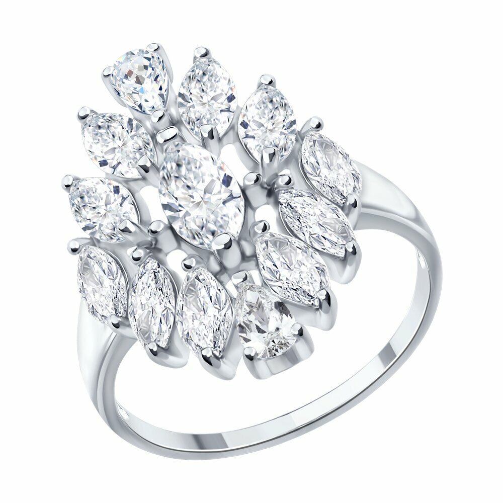 Кольцо, серебро, 925 проба, родирование, фианит