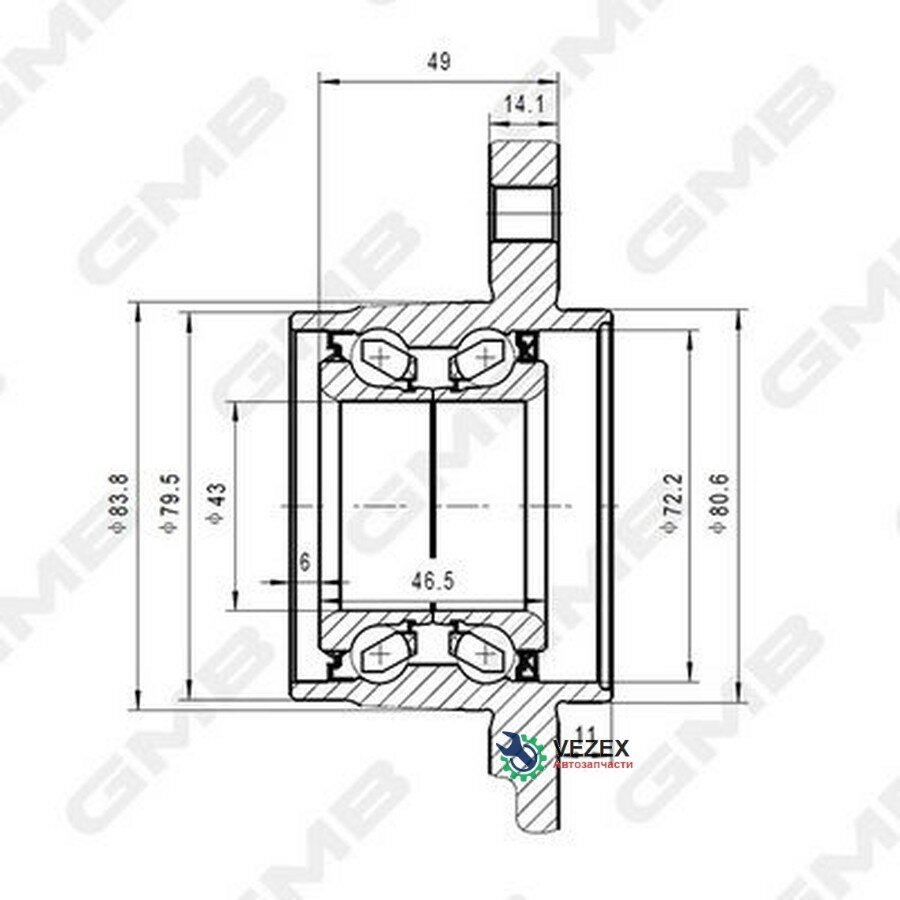 GMB GH22810 Ступица RR (без ABS)