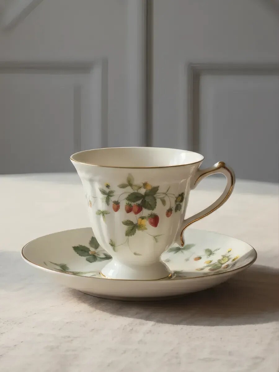 Чайная пара от бренда "Тепло в руках" -"Британские клубнички", керамика, 220мл