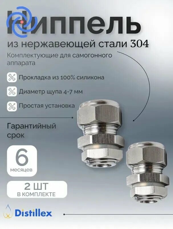 Ниппель гермоввод для термометра из нержавеющей , резьба M12, комплект 2 штуки