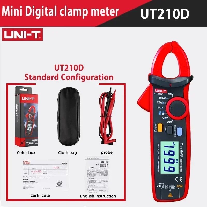 UNI-T UT210D Мини цифровые клещи 200A, черный