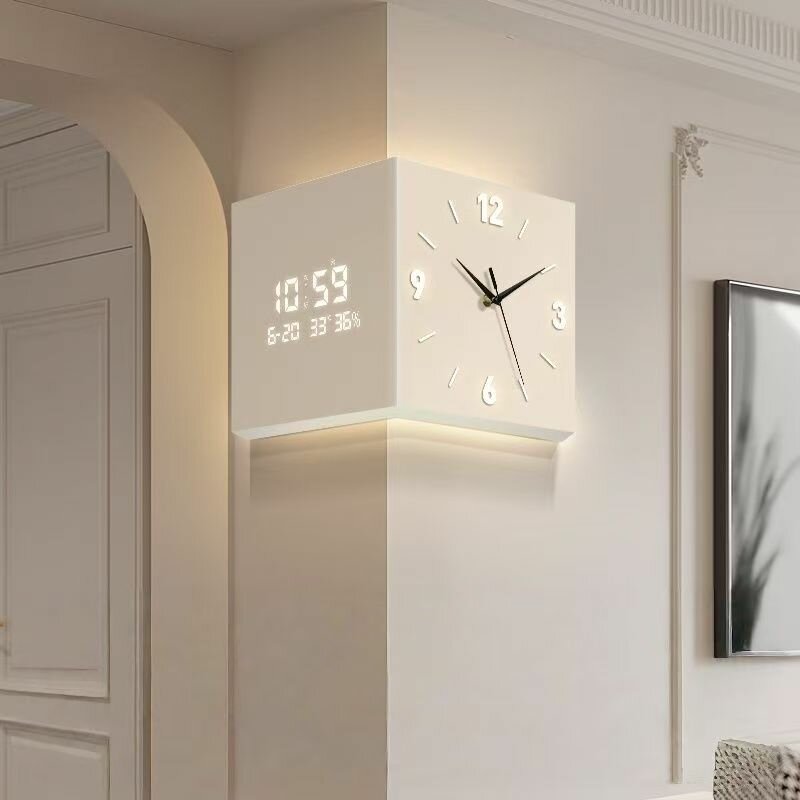 Угловые часы для гостиной с вечным календарем, электронные, двухсторонние, настенные, с пультом