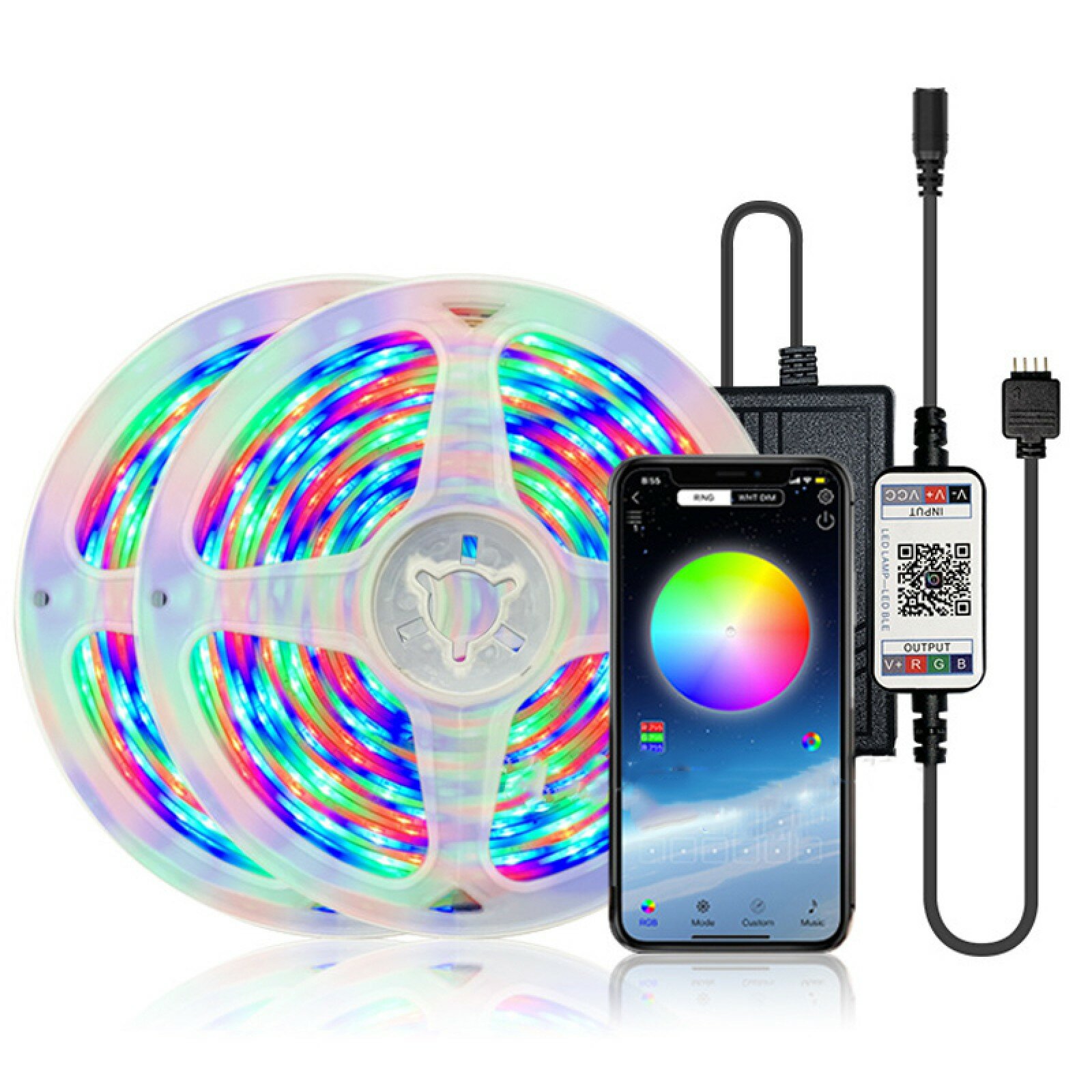 Светодиодная лента MyPads 5м с Bluetooth управлением, RGB многоцветная, клейкая основа