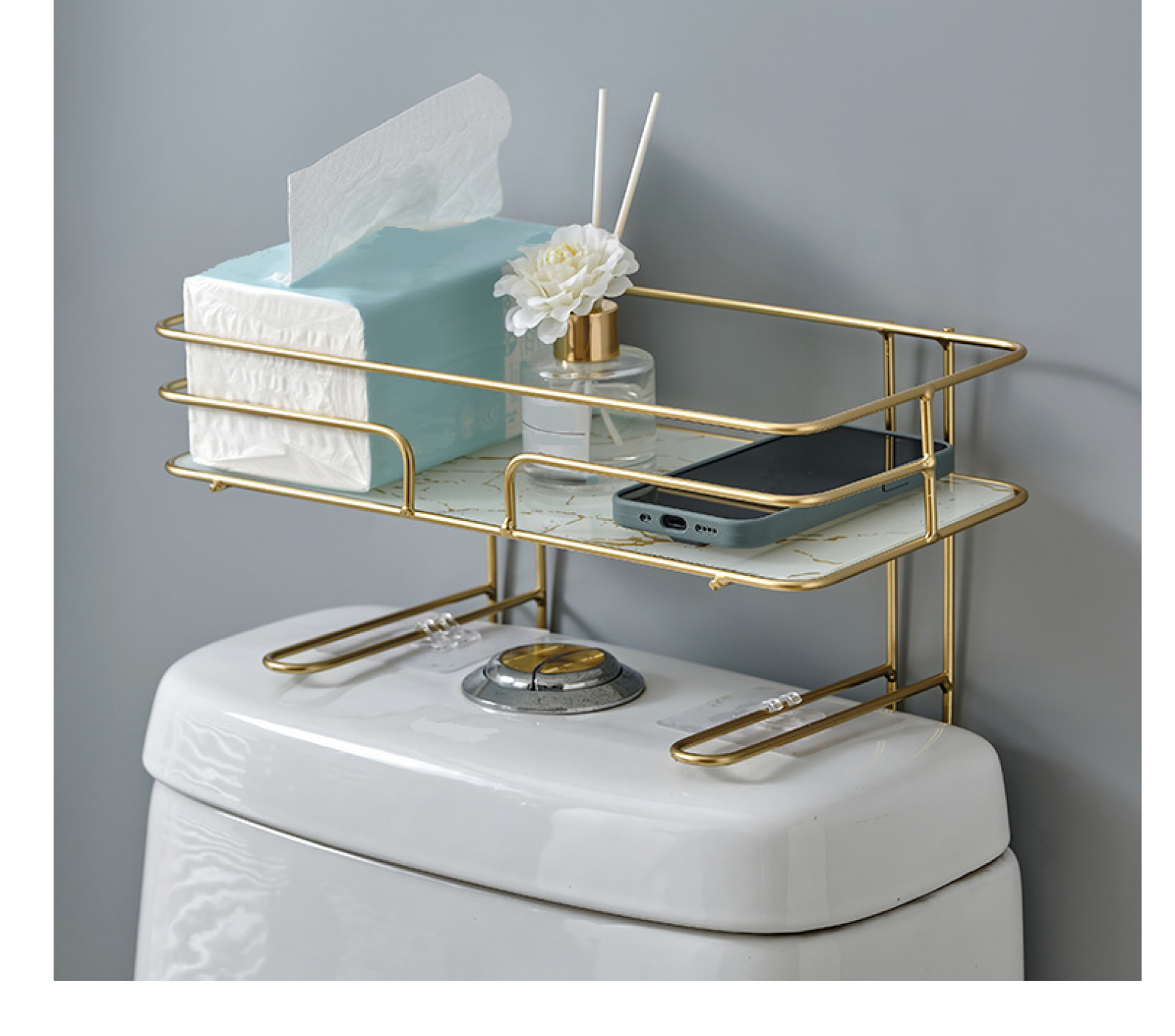 Полка органайзер MyPads для ванной и кухни, металлическая, золотая, без сверления