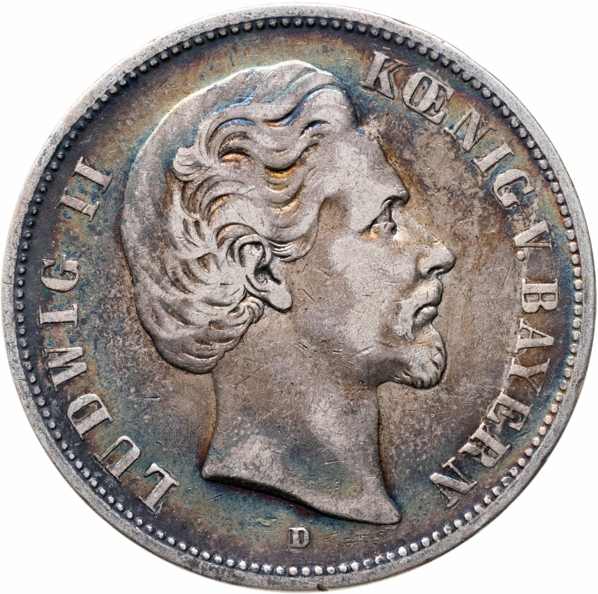 Германская Империя, Бавария 5 марок mark 1875, Серебро 900, в сохранности VF-XF