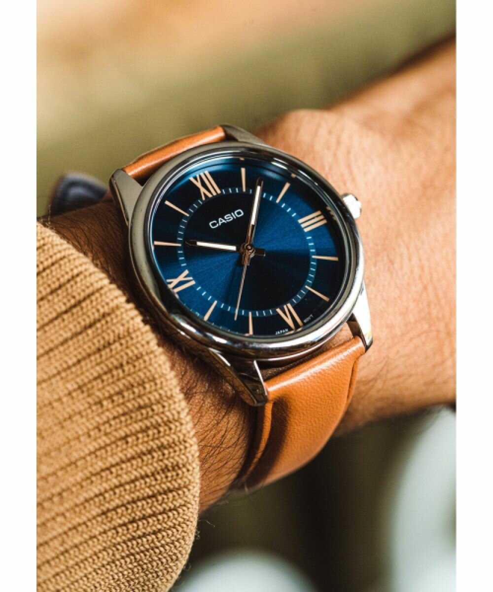 Наручные часы CASIO, синий, серебряный, коричневый — фото 1