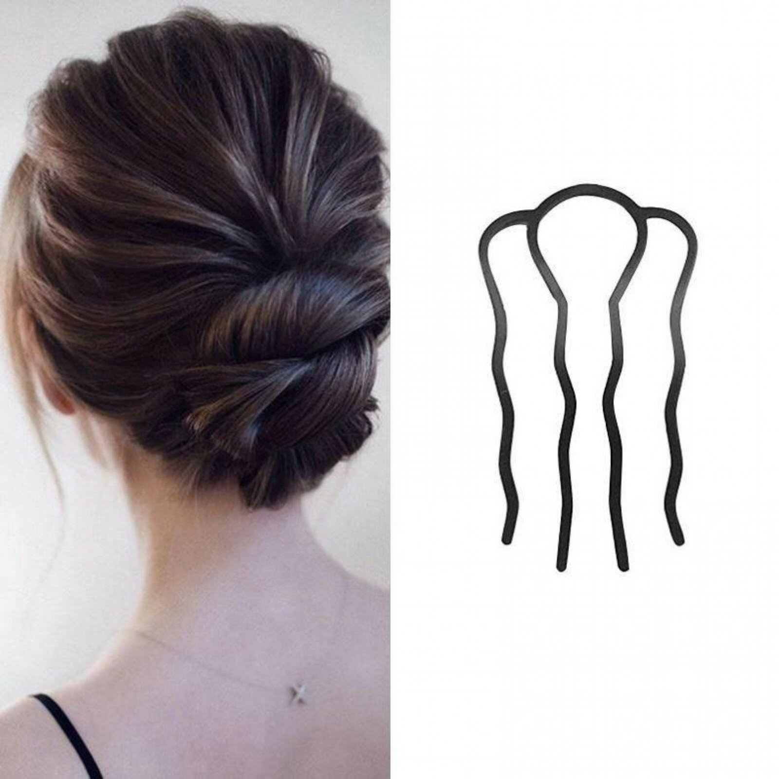 Заколка гребень MyPads N444231 с 4 зубчиками, тугая фиксация, металл, черный