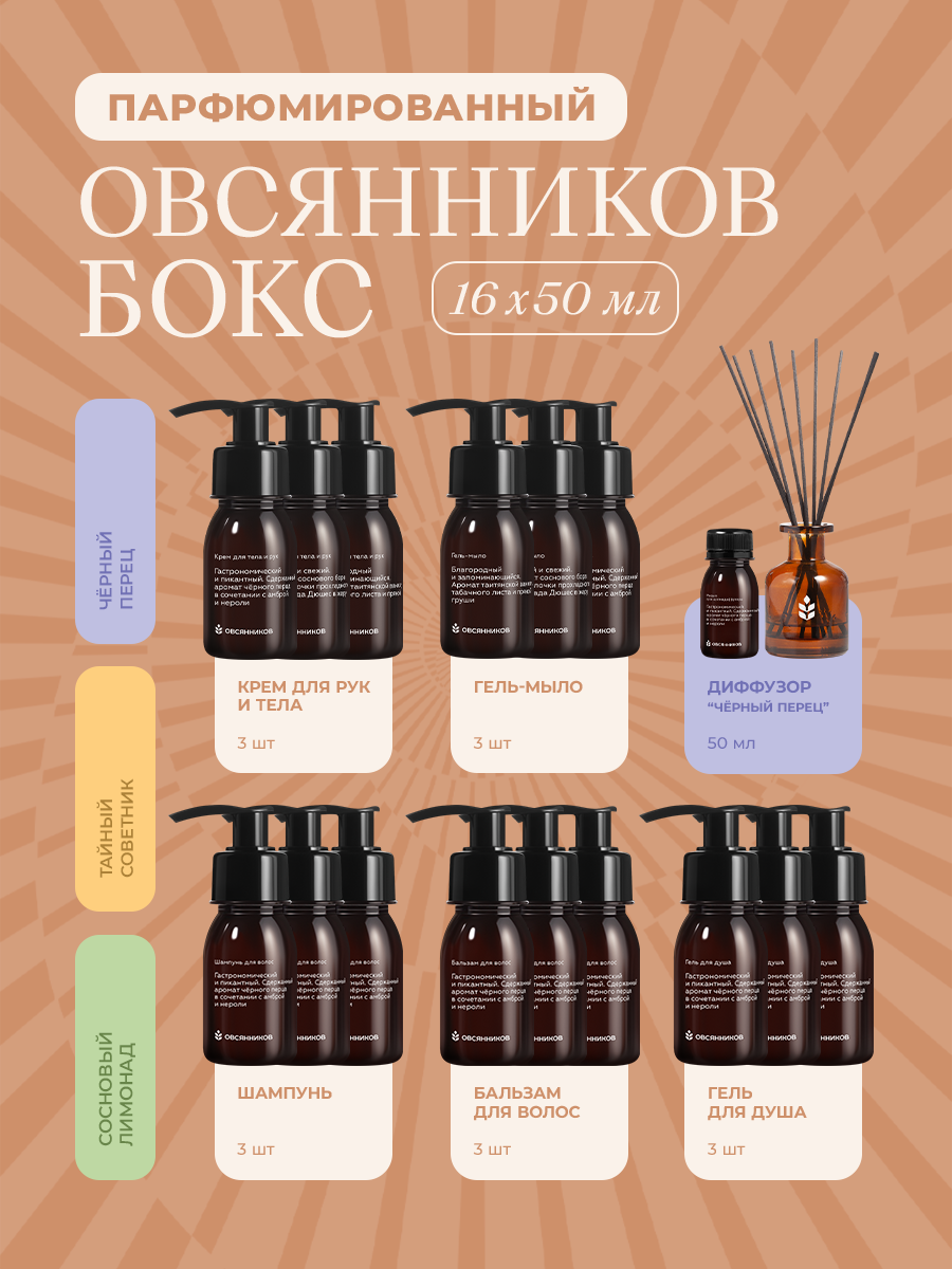 Подарочный бокс косметики овсянников, парфюмированный, 15x50 мл