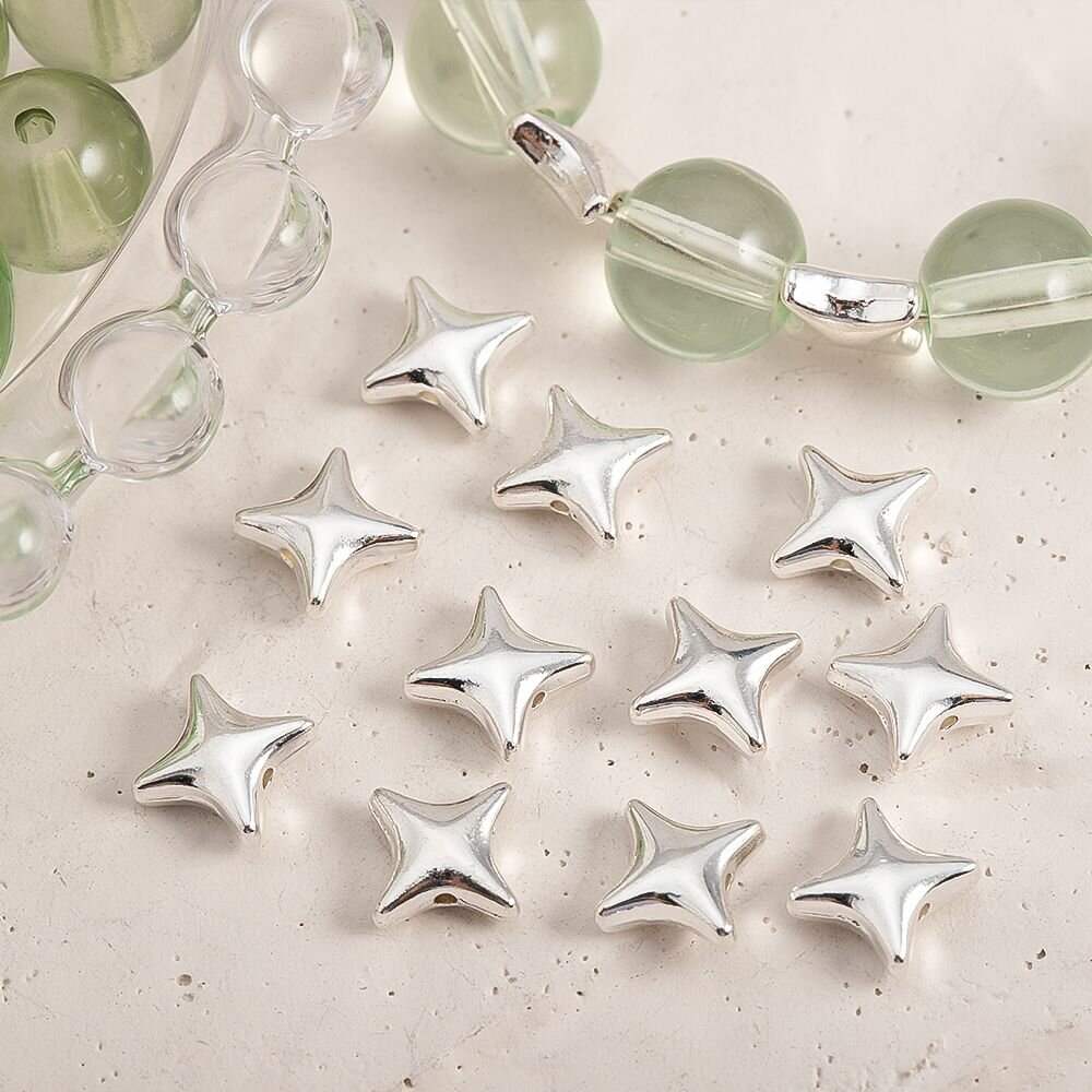 Бусины в виде астральной четырехконечной звезды из сплава-серебро-20шт