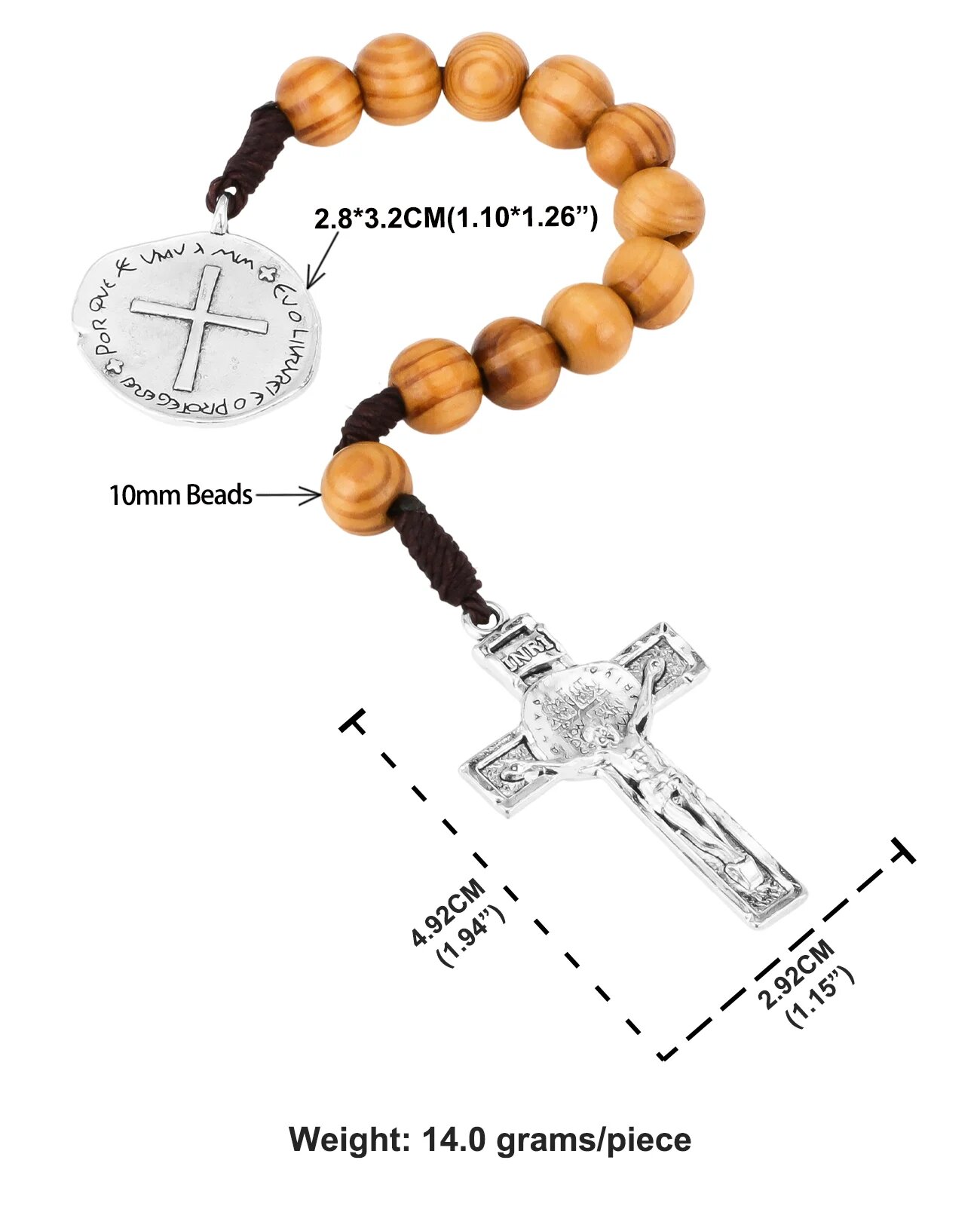 Молитвенная карманная четки Католические коричневые деревянные бусины с выгравированной библейской медалью и крестом-распятием Кулон Благословенное крещение
