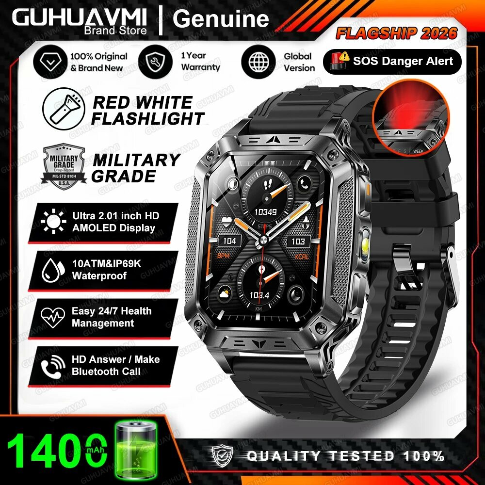 Военные умные часы GUHUAVMI 2026 Black, 1400mAh