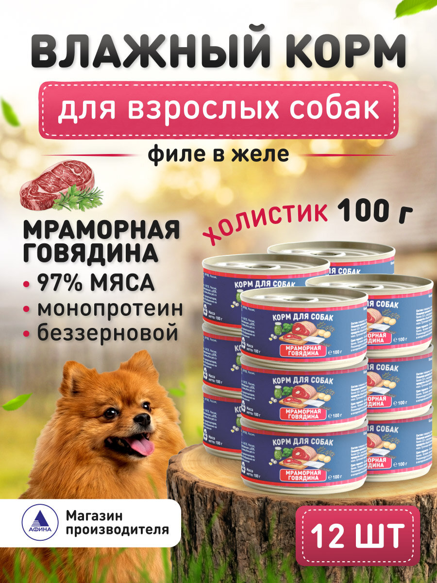 Влажный корм ч мраморной говядиной для собак Solid Natura Holistic, упаковка 12 шт х 100 г