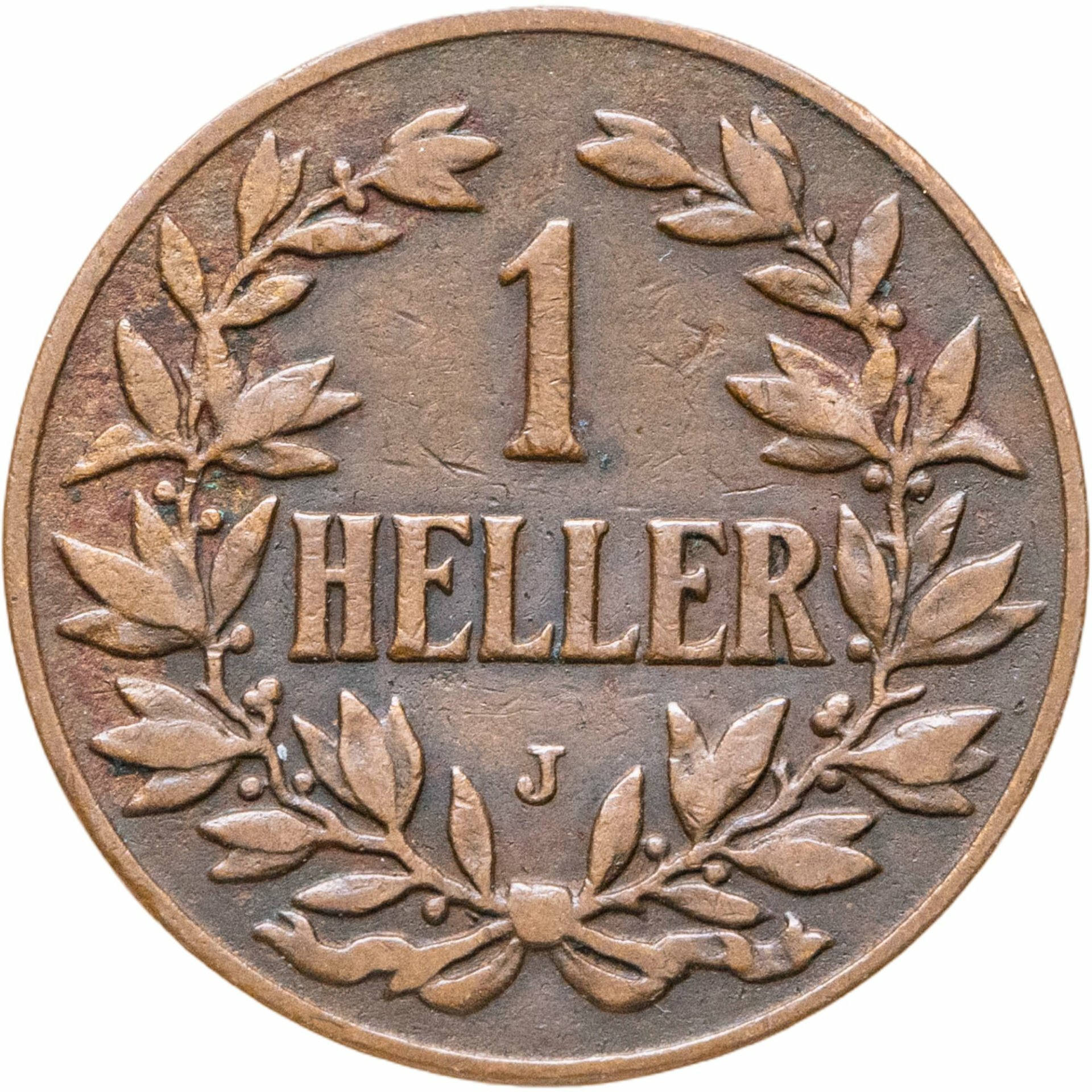 Германская Восточная Африка 1 геллер heller 1905, знак монетного двора "J" — Гамбург, Бронза, в сохранности VF-XF