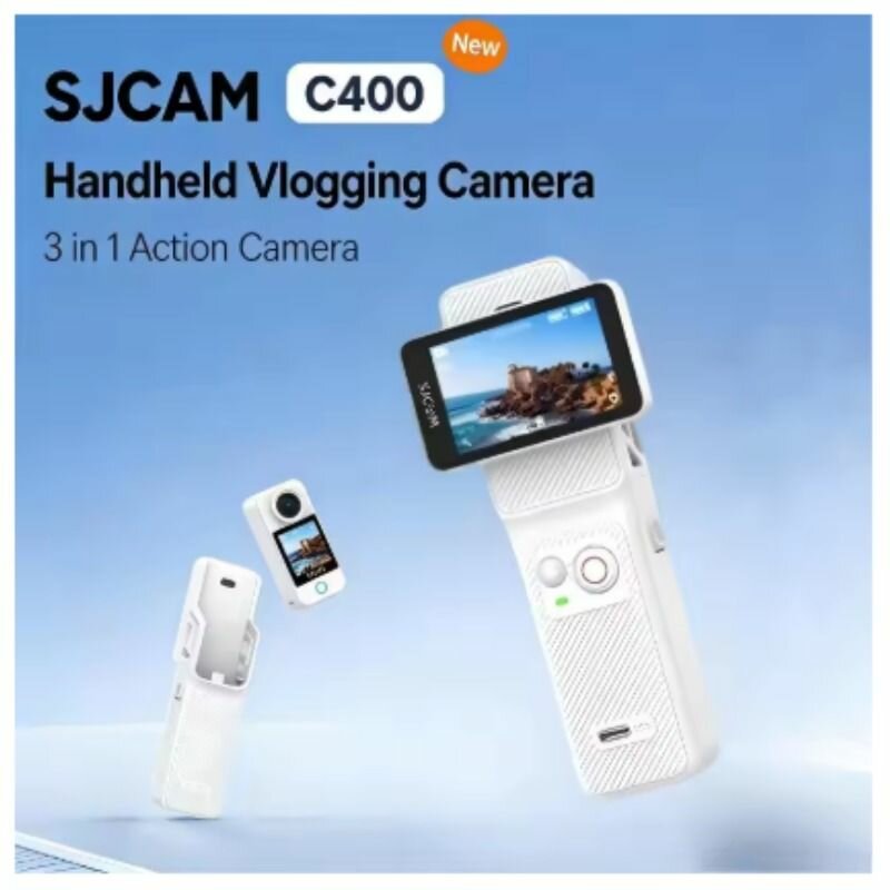Спортивная камера SJCAM C400 with Handheld white( Pocket+ Handheld) Action Camera,7H Power riding set 4K , Портативная стабилизированная камера ночного видения Vlog /Live Streaming Видеорегистратор