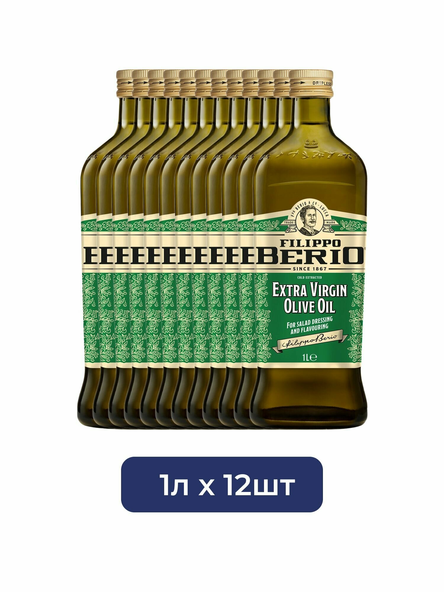 Масло оливковое Filippo Berio Extra Virgin нерафинированное, 1л х 12 шт.
