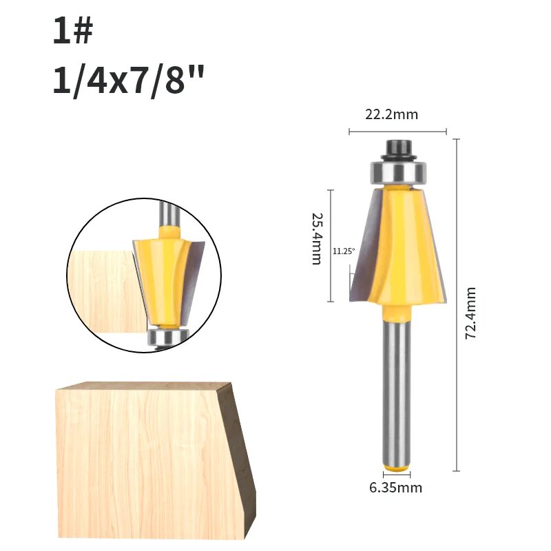 Фрезы по дереву, сплав вольфрама и кобальта, хвостовик 6,35 мм, 8 мм, набор углов 6.35x22.2