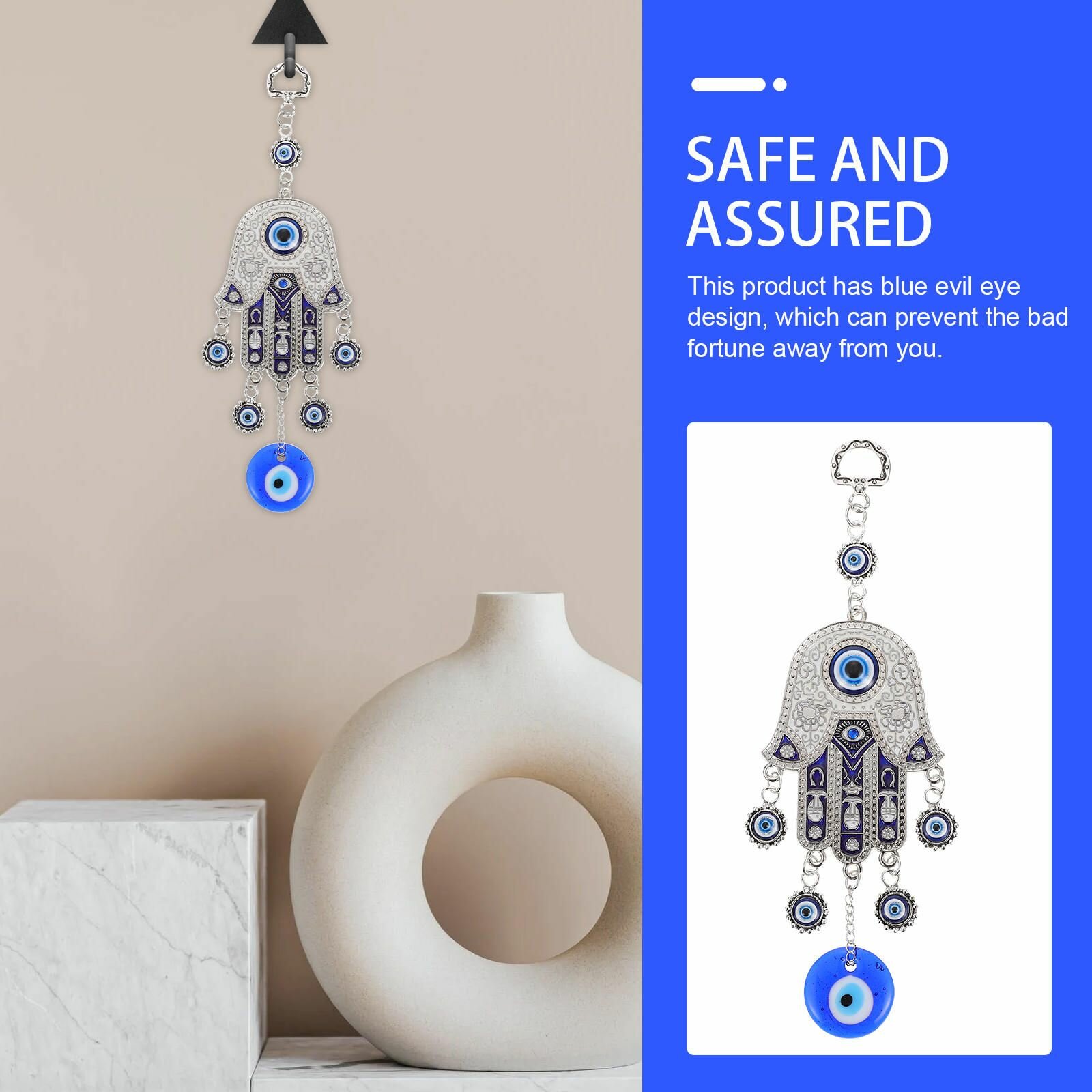 Подвеска фатима из легкого сплава с голубым глазом для настенного и дверного декора