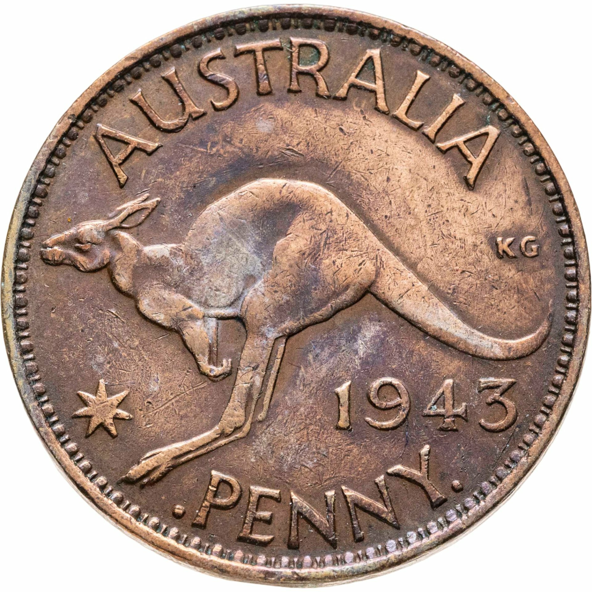 Австралия 1 пенни (penny) 1943 Точка после "PENNY"
