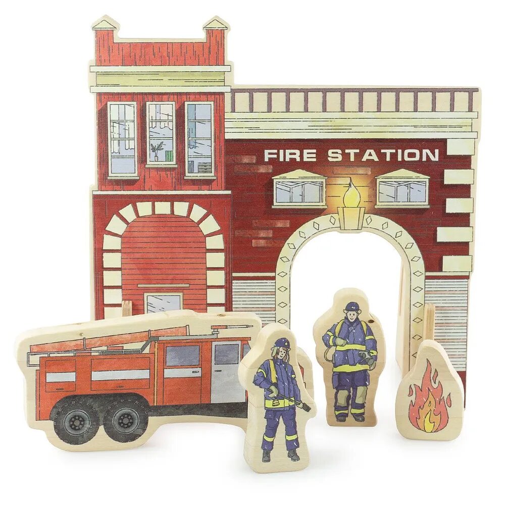 Игровой набор Город пожарная часть деревянные развивающие игрушки для детей