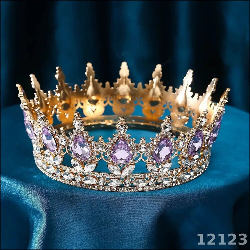 Топпер для торта Snqp Свадебная европейская тиара принцессы, круглая корона в стиле барокко, хрустальная полная корона, королевская тиара