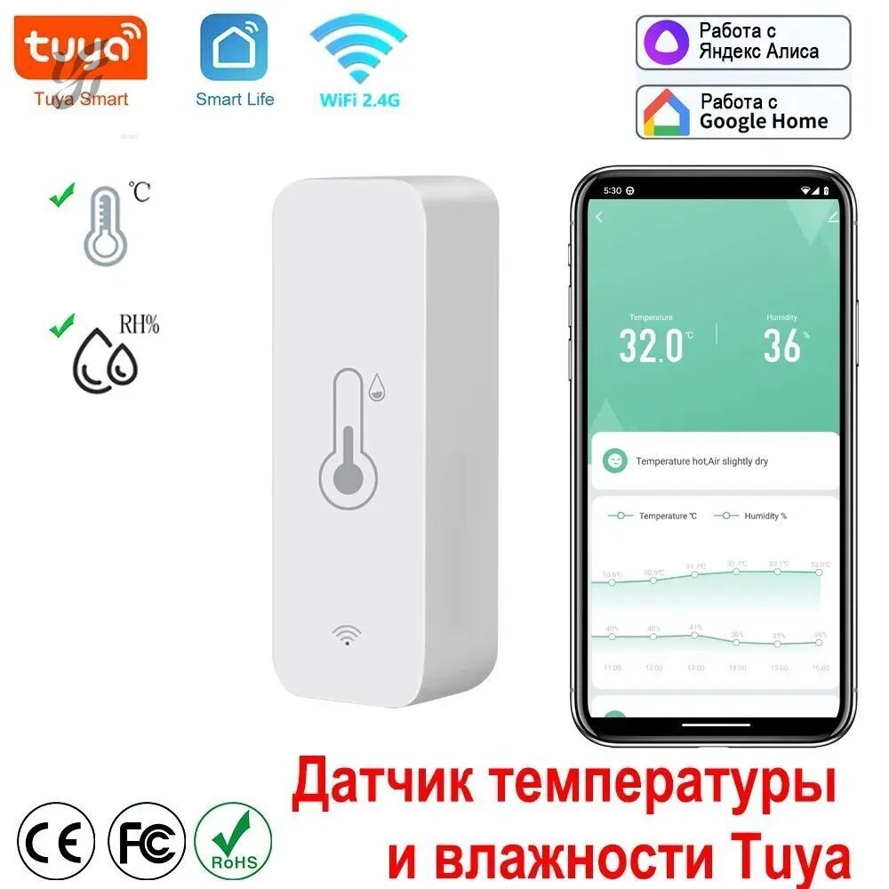 Умный Wi-Fi датчик температуры и влажности, Tuya Smart Life, беспроводное управление, питание от батареи, совместим с Alexa и Home