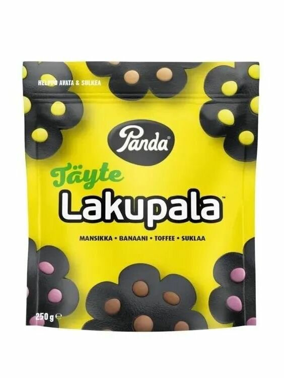 Panda Lakupala Tayte лакричные конфеты ассорти (шоколад, банан, карамель, клубника, 25%), 250 гр. (из Финляндии)