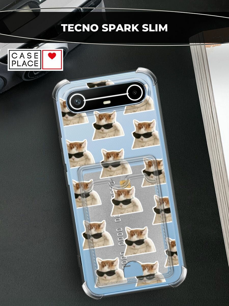 Чехол на Tecno Spark Slim (Текно Спарк Слим) с картой и принтом Крутой котик