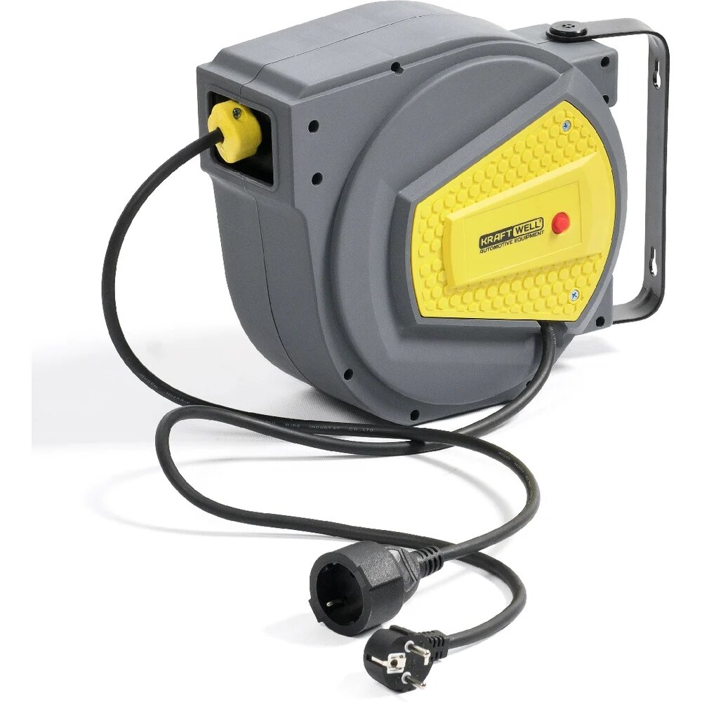 Катушка‑удлинитель KraftWell электрическая, профессиональная, с термовыключателем, защита IP20, для садовой техники